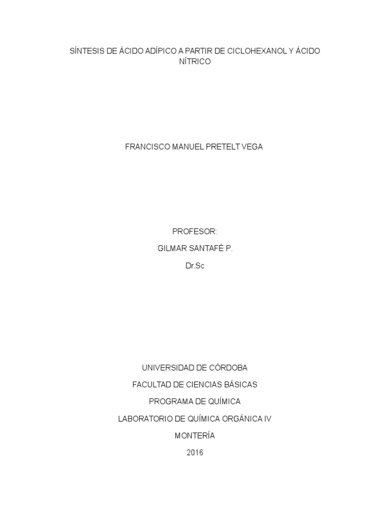 Sintesis de Acido Adipico | PDF | Ácido | Ácido carboxílico