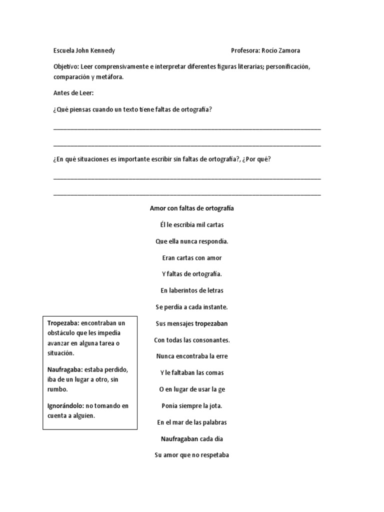 Guía de Ejercicios de Personificación. Comparación y Metáfora. | PDF ...