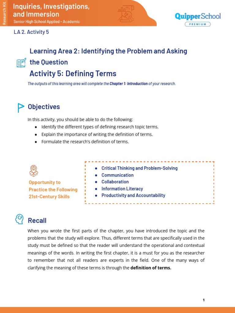 Activity 5: Defining Terms: Learning Area 2: Identifying The Problem ...