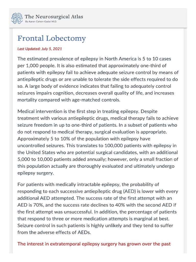 Frontal Lobectomy | PDF