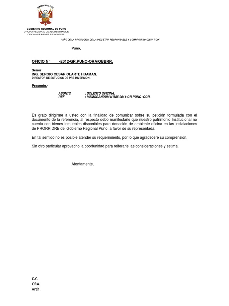 Modelo Oficio | PDF | Perú | Gobierno