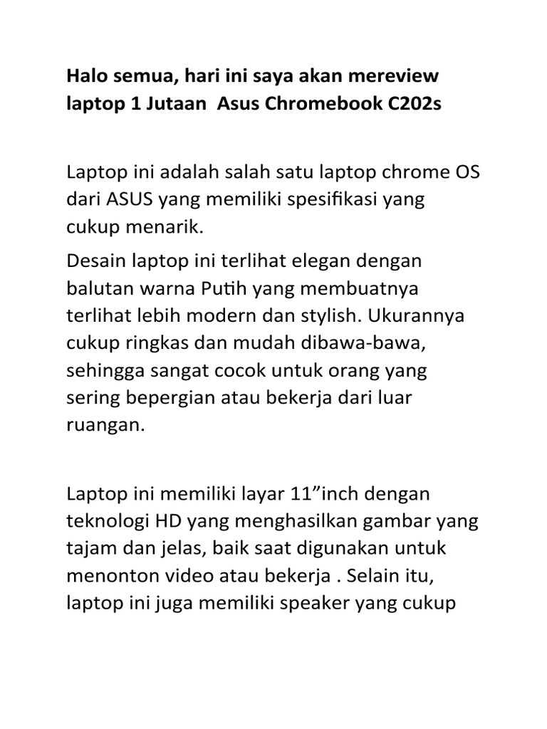 Review Asus Chromebook C202s 1 Jutaan | PDF