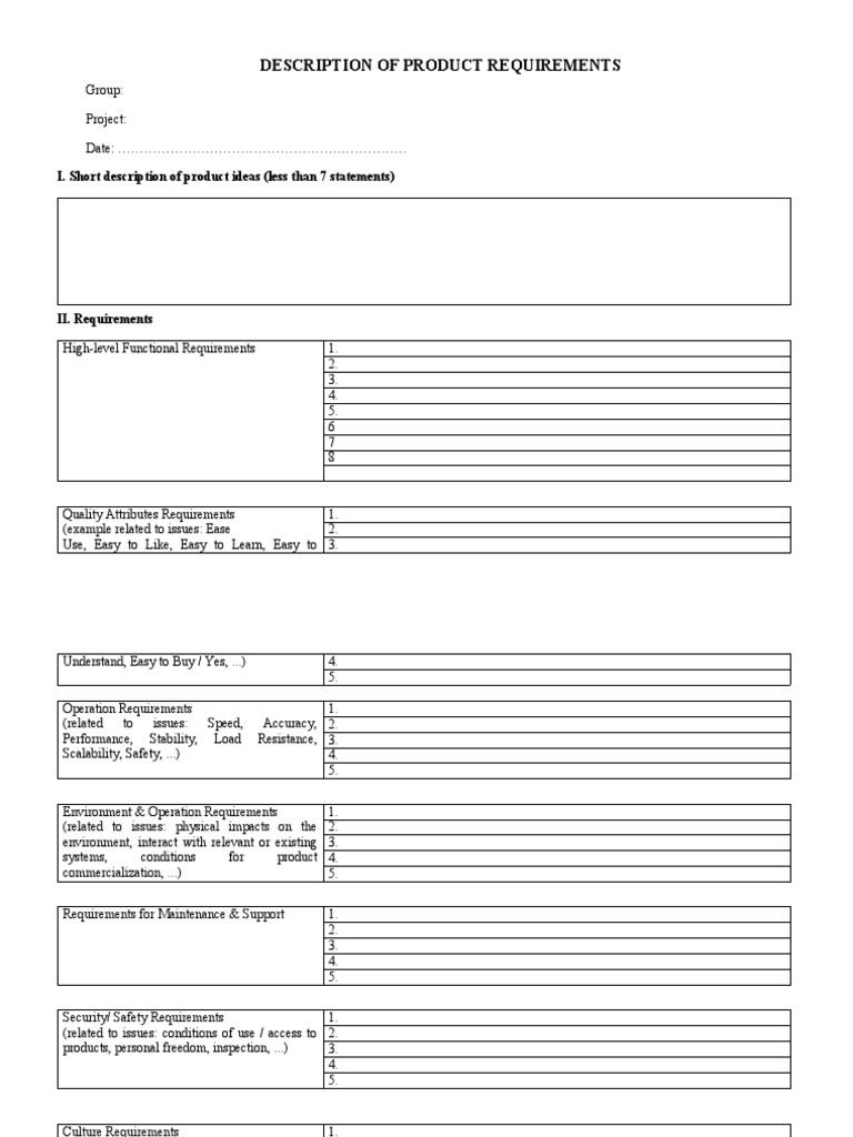 Description of Product Requirements Form | PDF | Systems Science ...