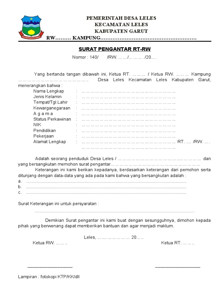 Surat Pengantar RT-RW | PDF | Griya & Taman