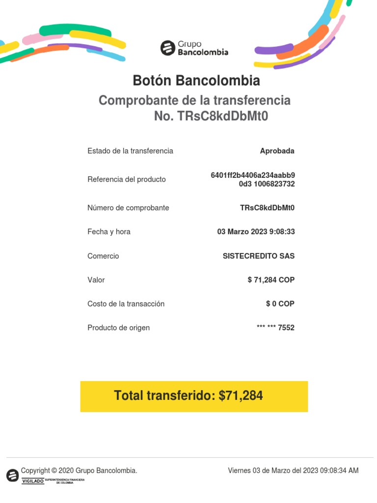 Comprobante Transferencia Bancolombia | PDF