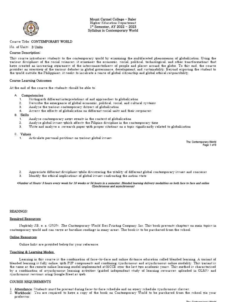 Contemporary World Syllabus Overview | PDF | Globalization | Web ...
