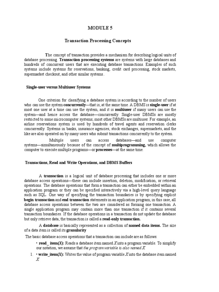 Transaction Processing Concepts Pdf Databases Database Transaction