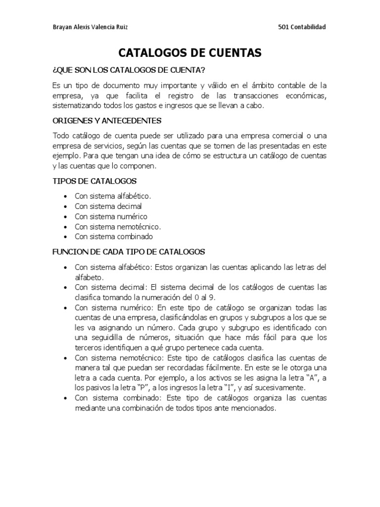 Catalogos de Cuentas | PDF
