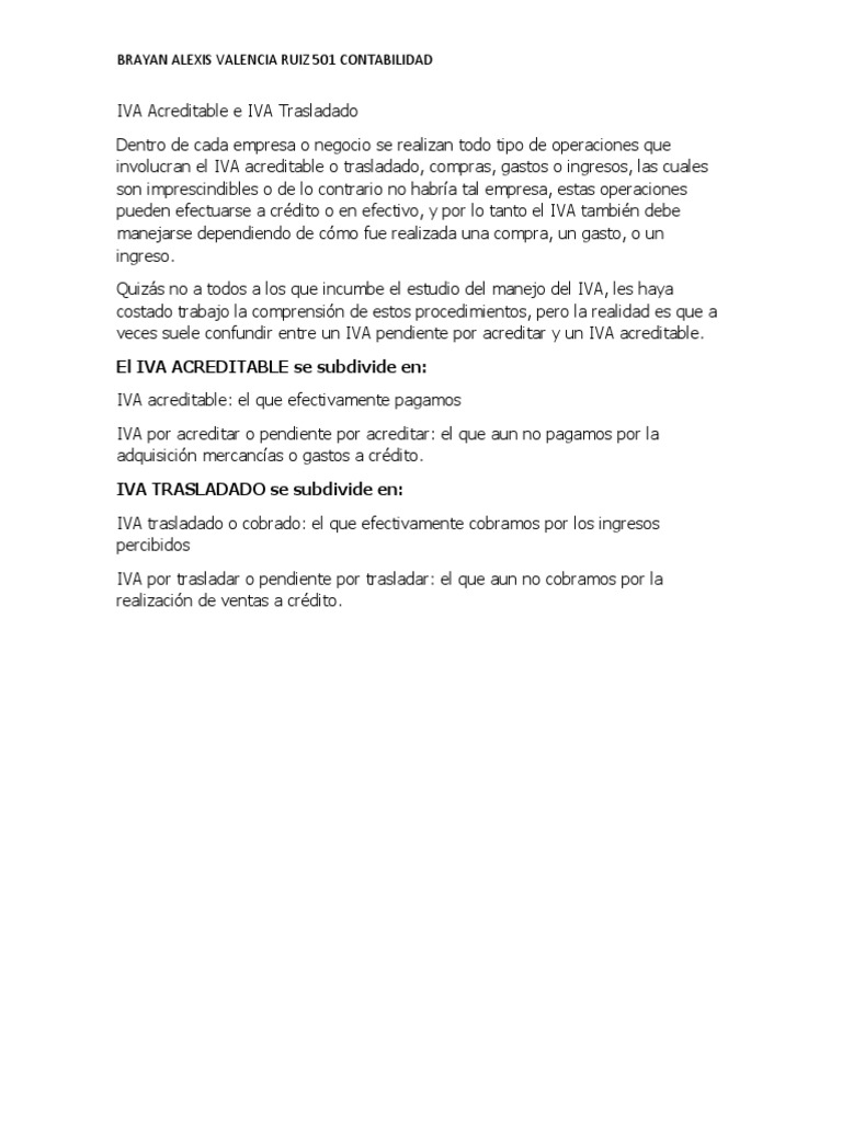 IVA Acreditable e IVA Trasladado | PDF