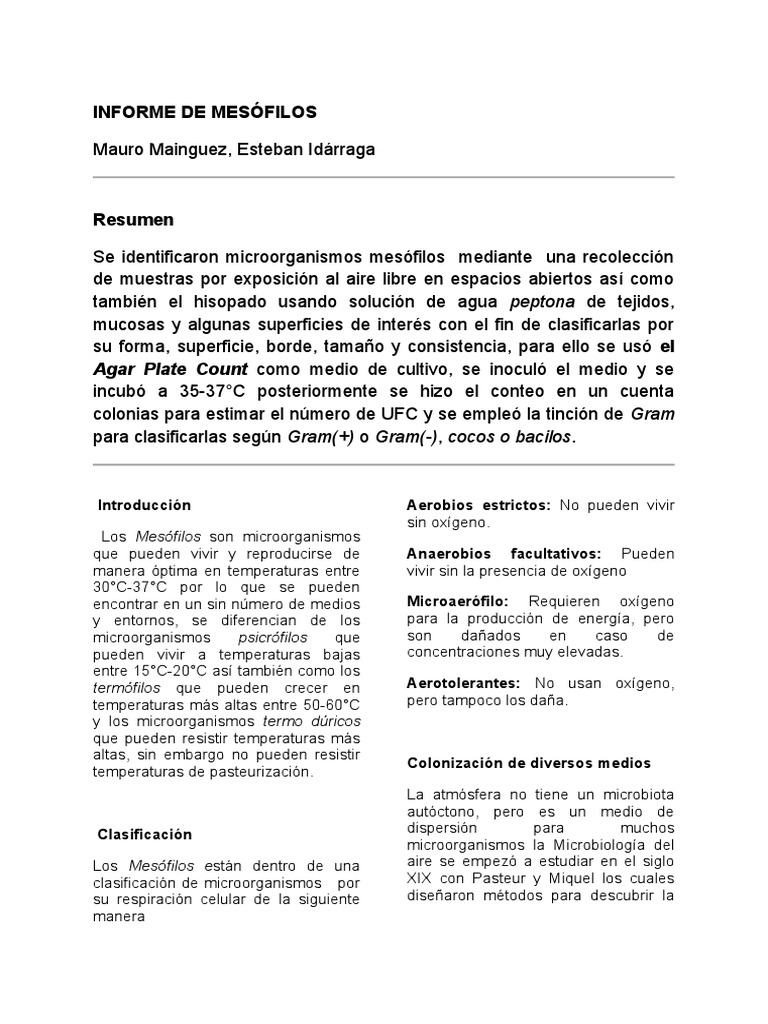 Informe de Mesofilos | PDF | Microorganismo | Alimentos