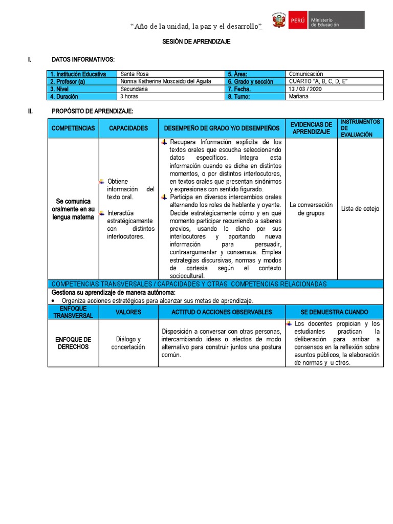 1 Sesion de Aprendizaje 4° | PDF | Evaluación | Aprendizaje