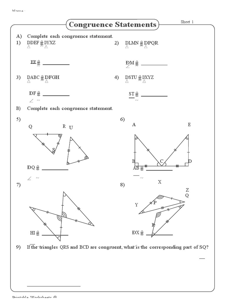 Congruence Statements: Name | Download Free PDF | Euclid | Arithmetic
