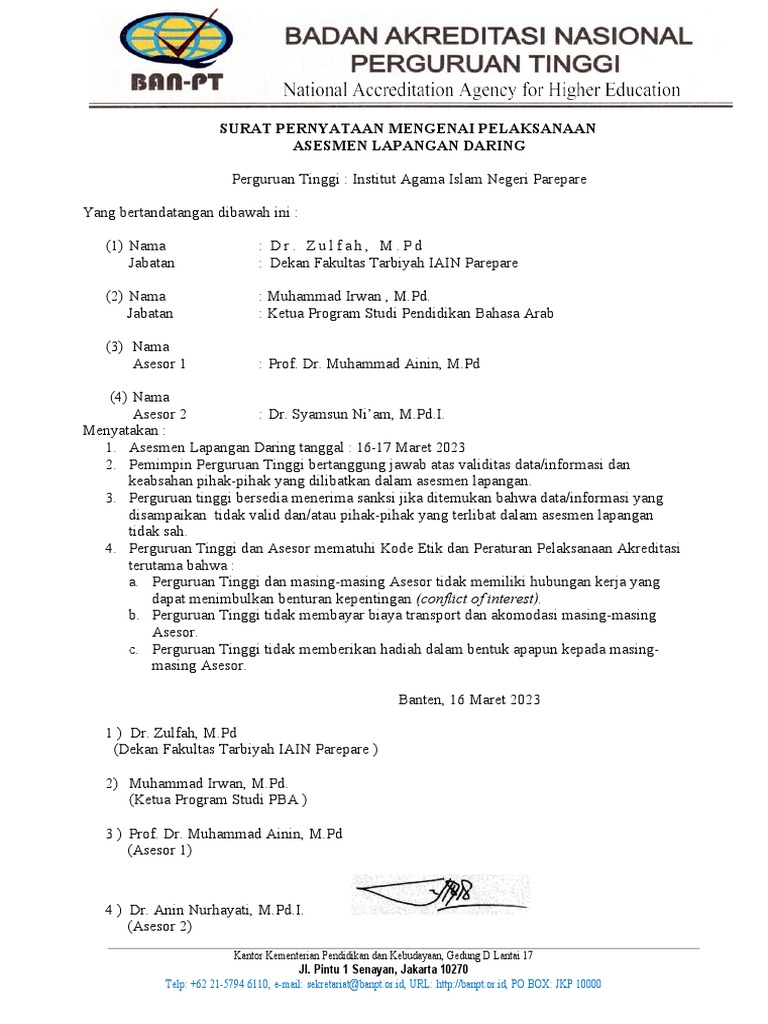 Surat Pernyataan AL - APS | PDF