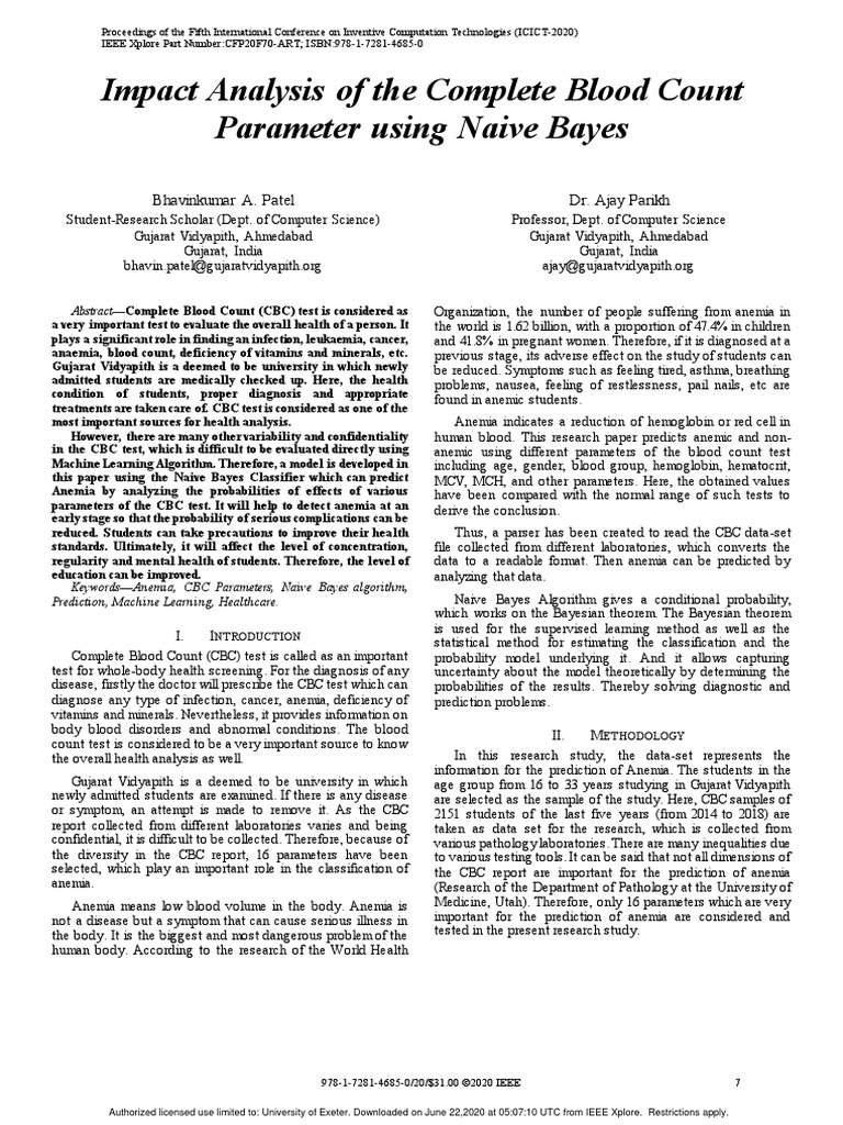 Impact Analysis of The Complete Blood Count Parameter Using Naive Bayes ...
