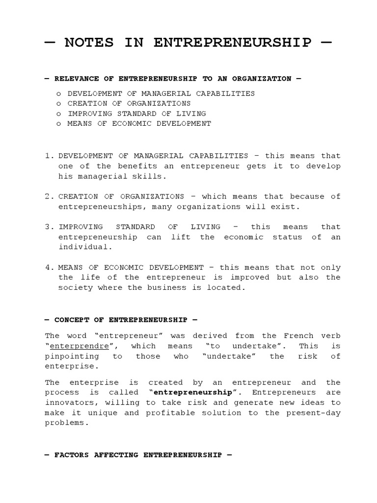 Entrepreneurship Notes | Download Free PDF | Entrepreneurship | Cognition
