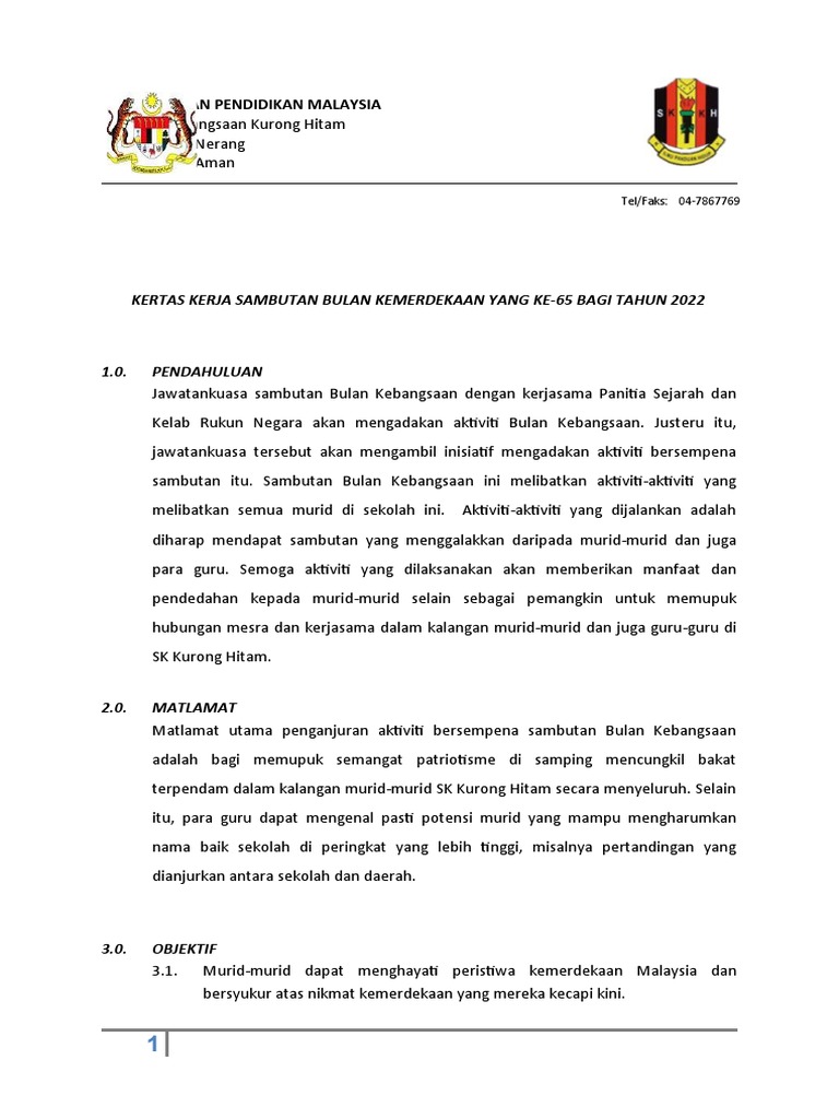 Kertas Kerja Sambutan Bulan Kemerdekaan Yang Ke 65.2022 | PDF