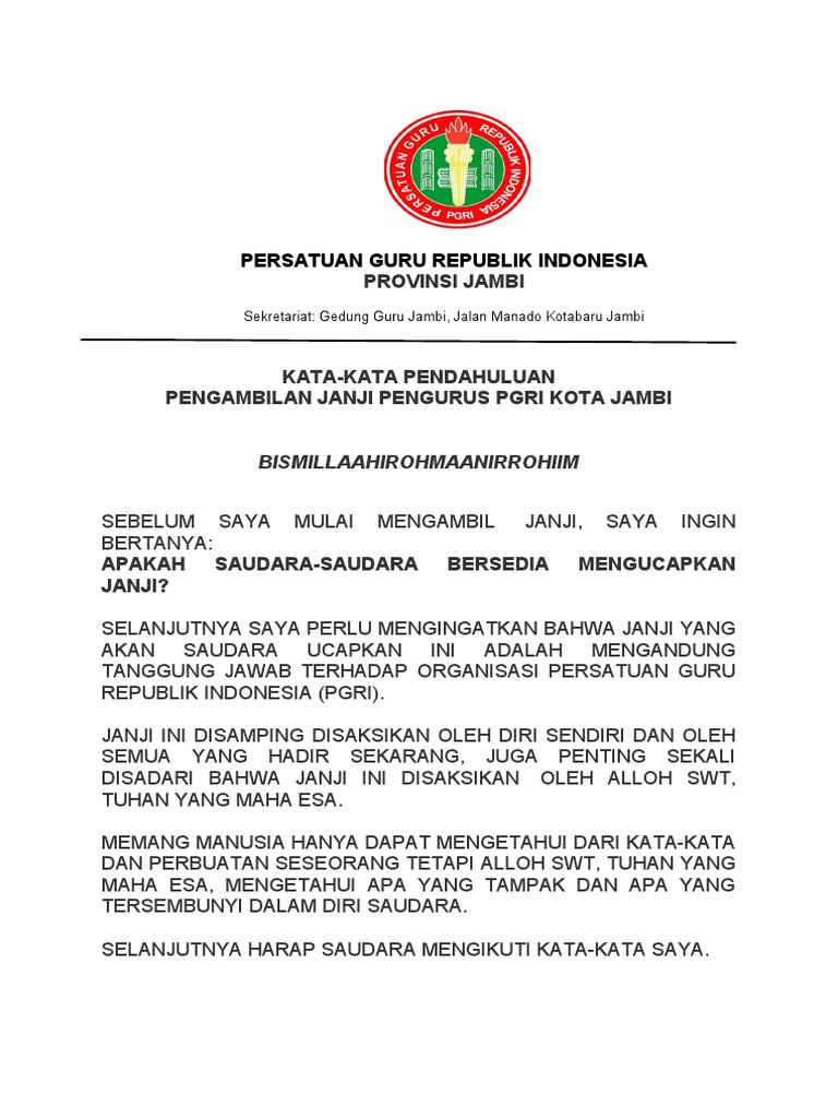 Pelantikan Pengurus PGRI Jambi 2022 | PDF | Karier & Perkembangan