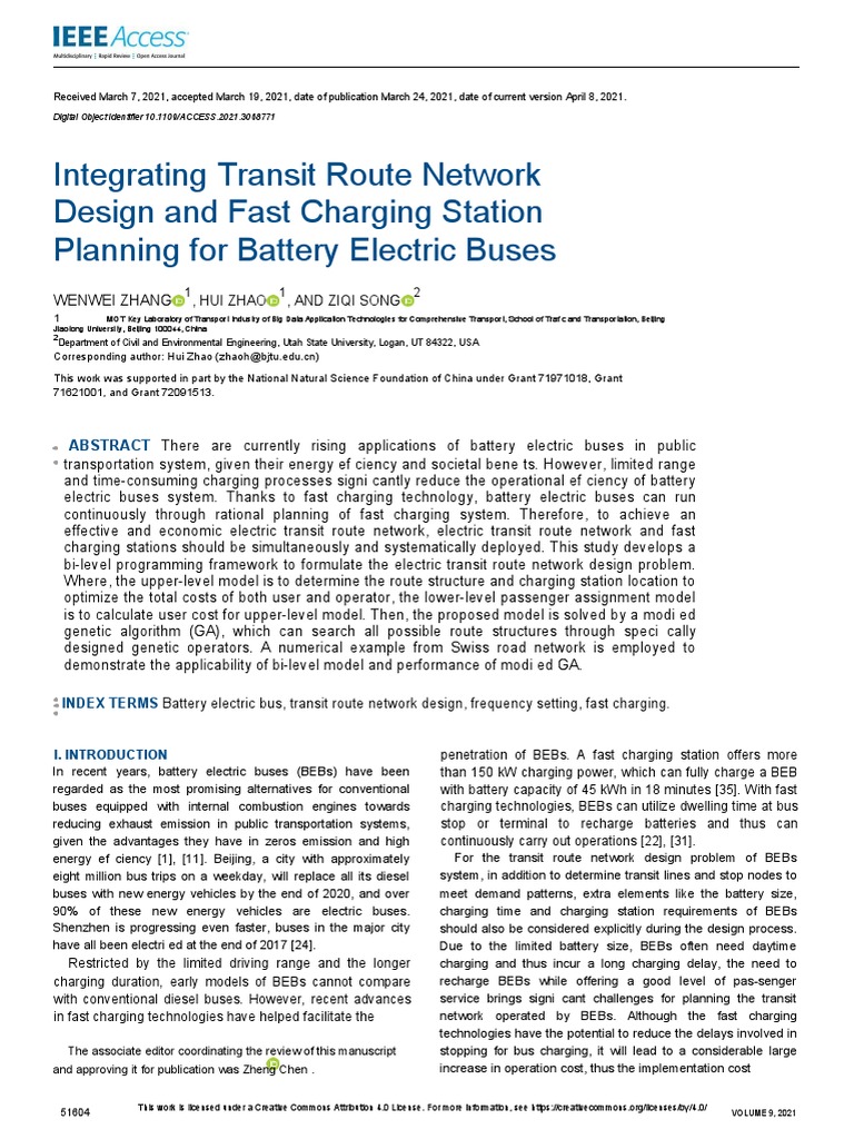 2021 Integrating Transit Route Network Design And Fast Charging Station Planning For Battery 