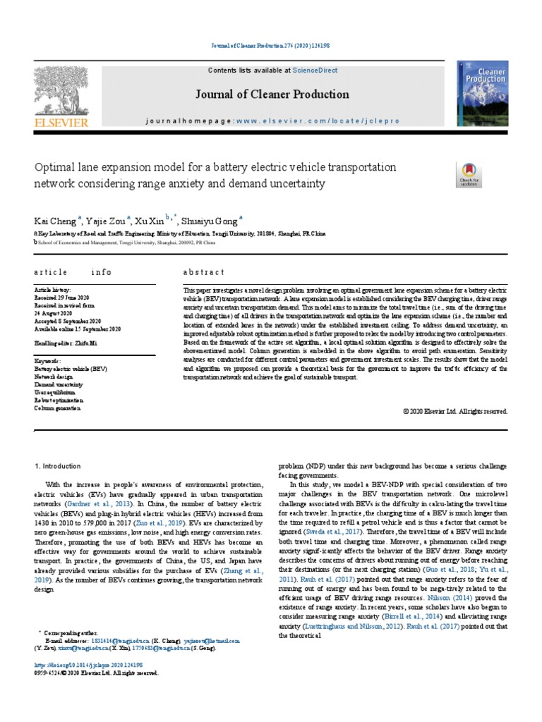 2020 Optimal Lane Expansion Model For A Battery Electric Vehicle