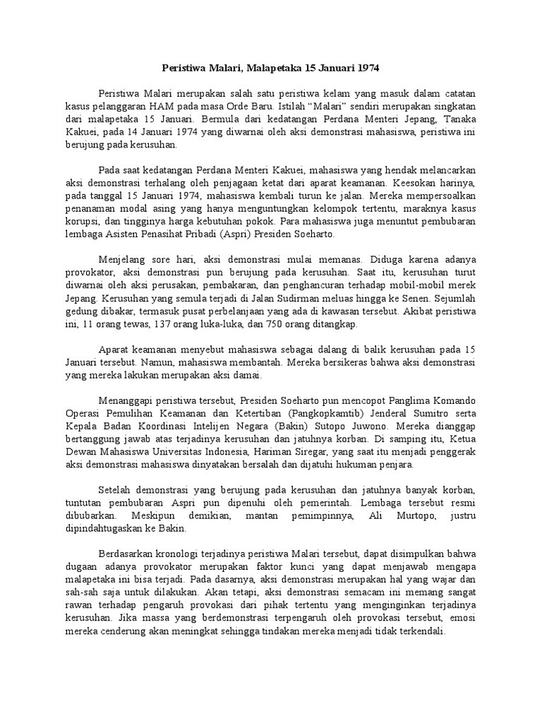 Sejarah Peristiwa Malari | PDF