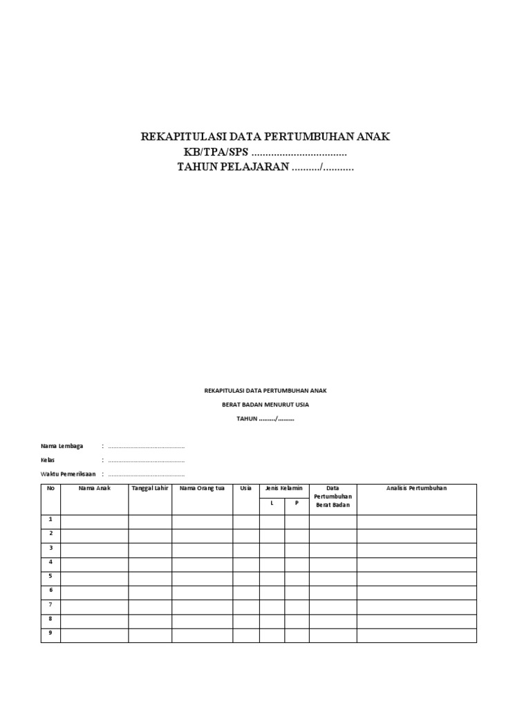 Rekapitulasi Data Tumbuh Kembang Anak | PDF