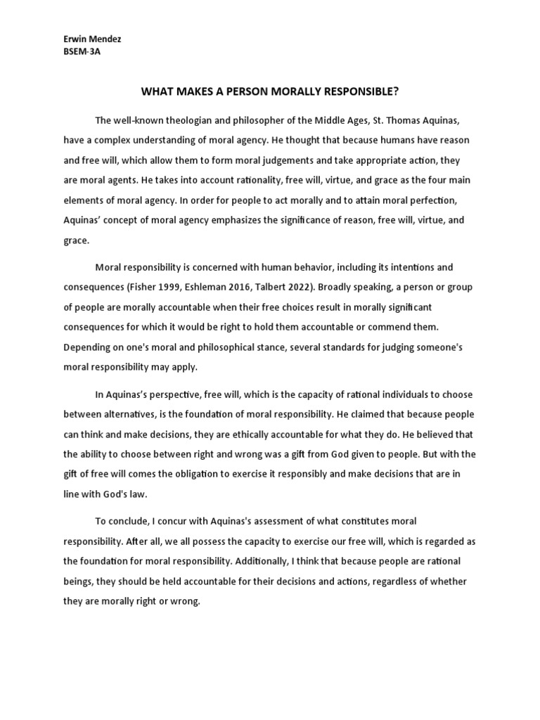 Moral Responsibility ETHICS | PDF