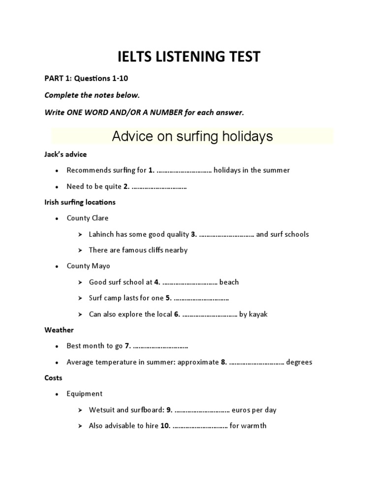 Ielts Listening Test | PDF