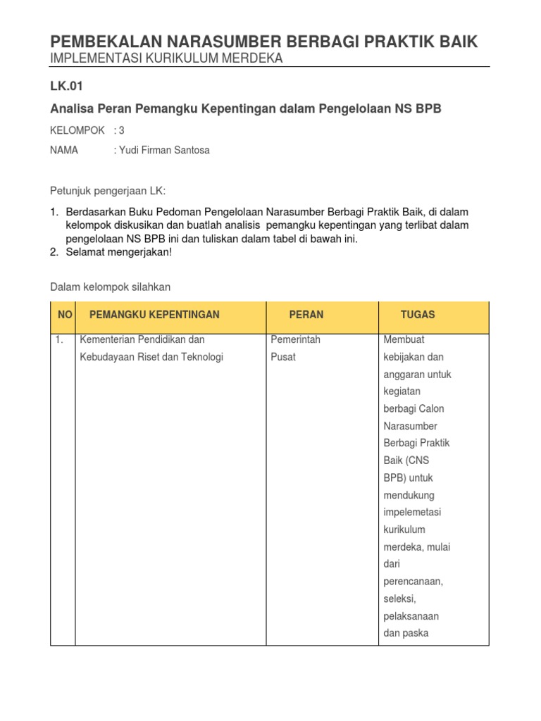 LK.01. - Analisa Pemangku Kepentingan - Yudi Firman Santosa | PDF