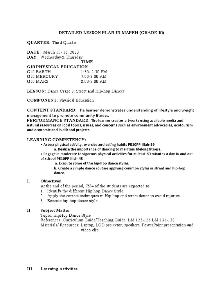 G10 P.E DLP 2 | PDF | Dances