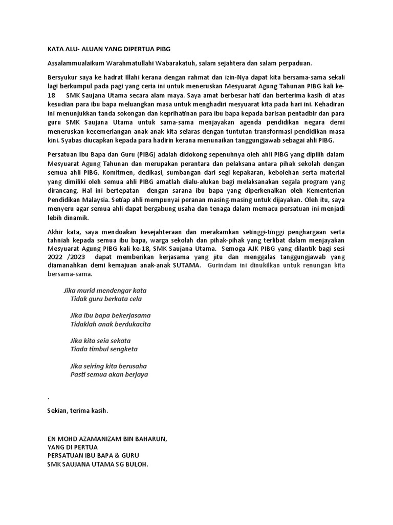 Kata Alu-Aluan Ydp Pibg 2023 | PDF