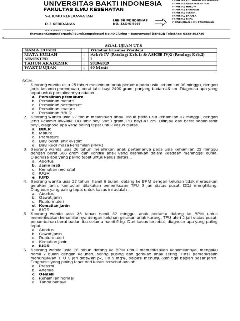Soal Uts Askeb Patologi | PDF