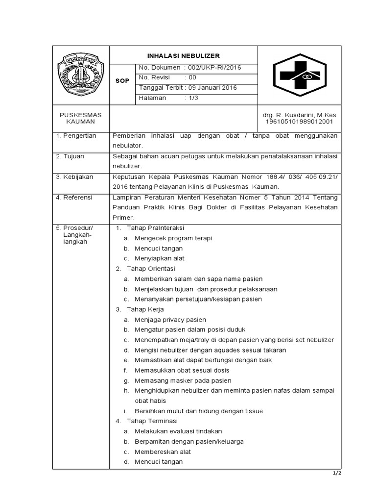 2 Sop Inhalasi Nebulezer | PDF | Kesehatan Holistik
