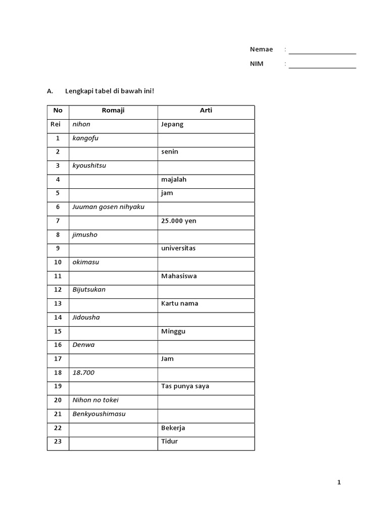 Latihan Soal Ujian Bahasa Jepang Dasar | PDF