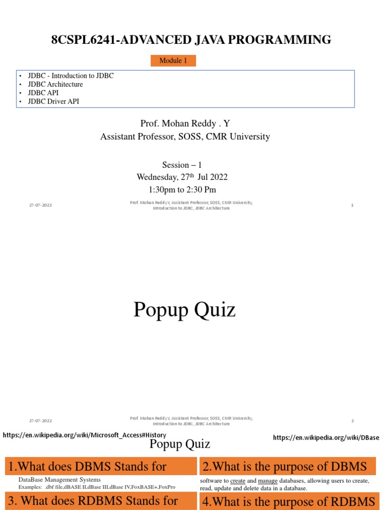 Ajp Session 1 Intro To Jdbc Jdbc Acrhitecture Pdf Databases Java Programming Language 