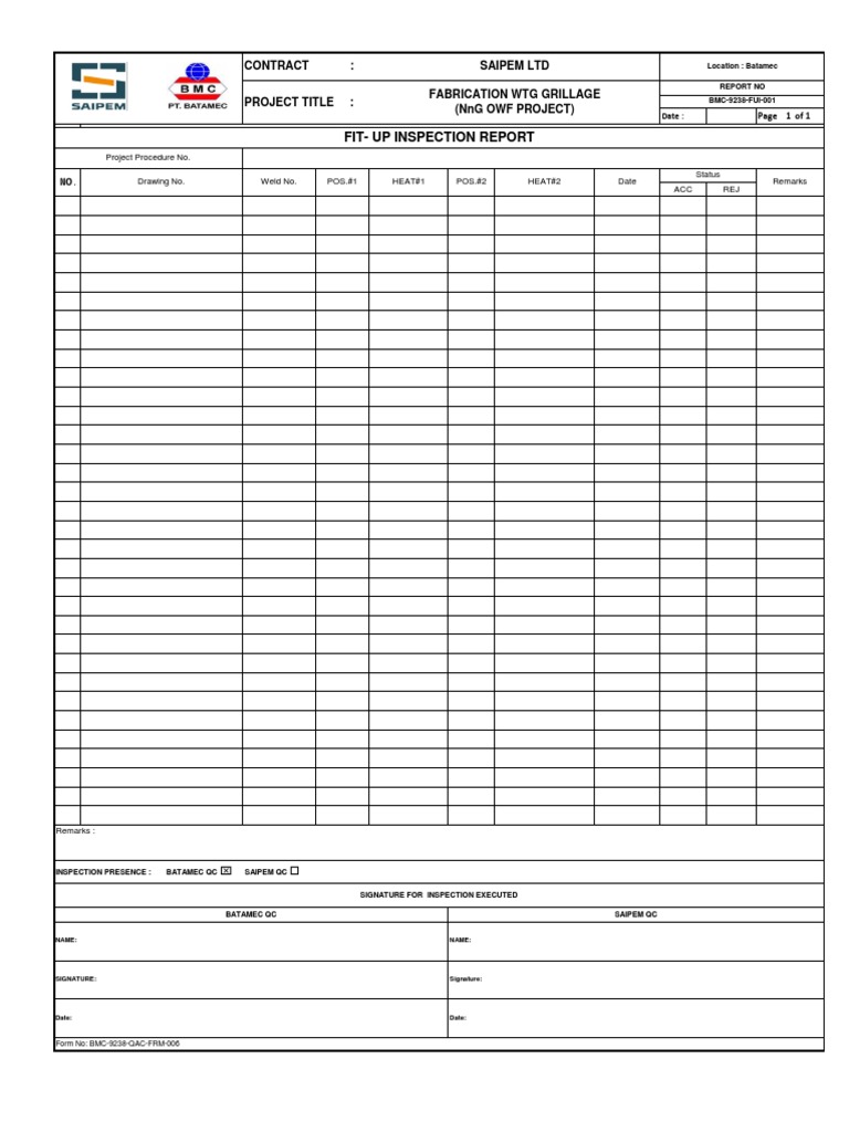Fit-Up Inspection Report | PDF