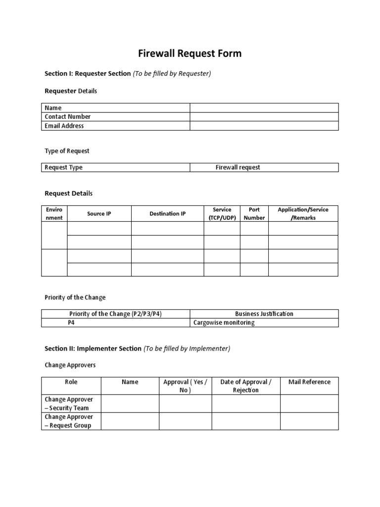 Firewall Request Form: Section I: Requester Section (To Be Filled by ...