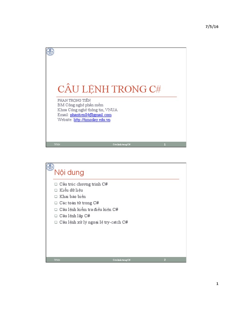 Câu Lệnh Trong C#: Nội dung | PDF