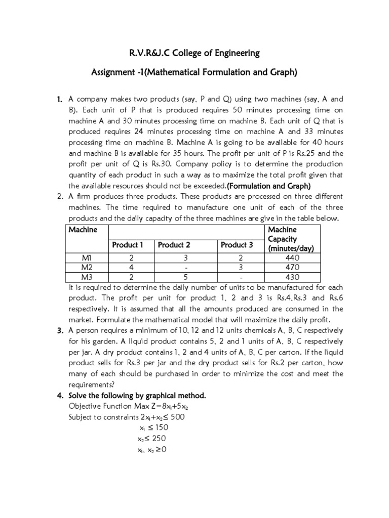 Assignment-1 (Formulation and Graphical Method) | PDF | Profit ...