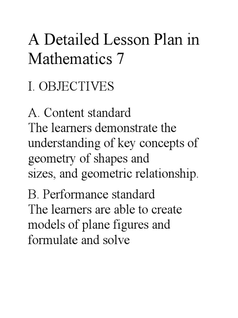 A Detailed Lesson Plan in Mathematics 7 | PDF