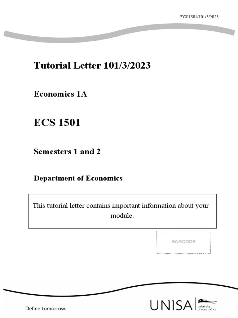 ECS1501 Economics 1A Tutorial Letter 101 | PDF | Career & Growth