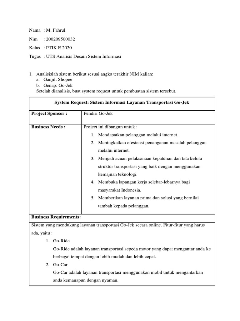 System Request: Sistem Informasi Layanan Transportasi Go-Jek Project ...