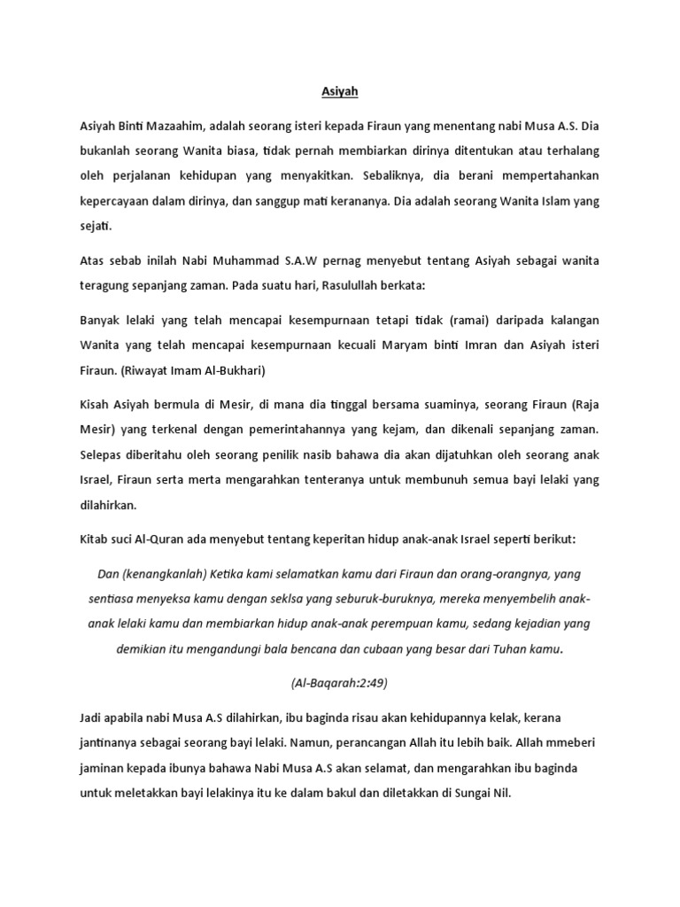 Kisah Pengorbanan Asiyah Istri Firaun | PDF