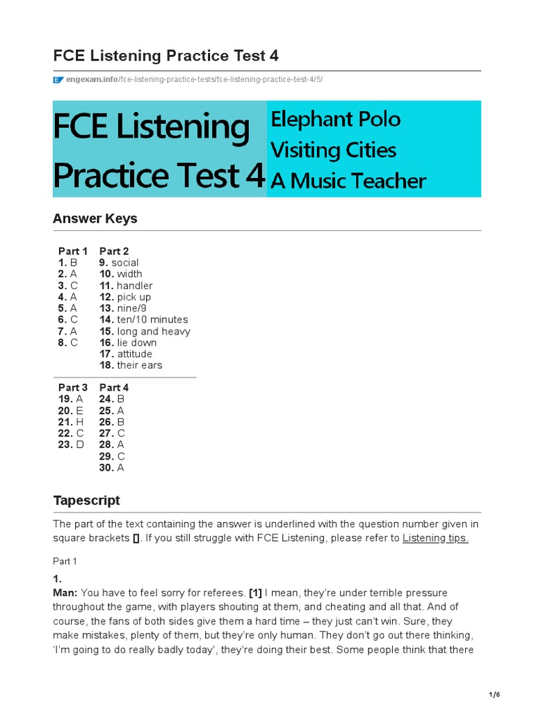 Engexam - info-FCE Listening Practice Test 4 | PDF | Elephant
