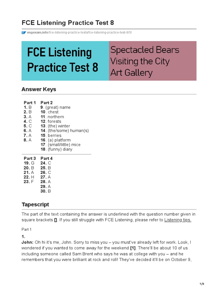 FCE Listening Practice Test 8 Answers | PDF