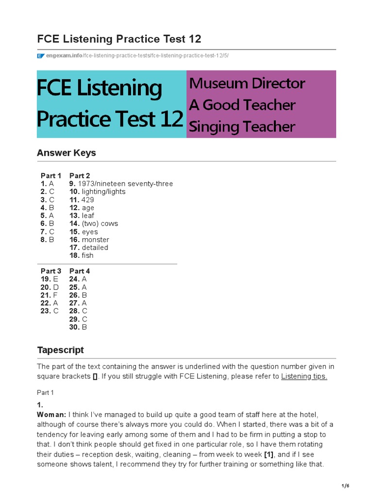 Engexam - info-FCE Listening Practice Test 12 | PDF | Teachers | Classroom
