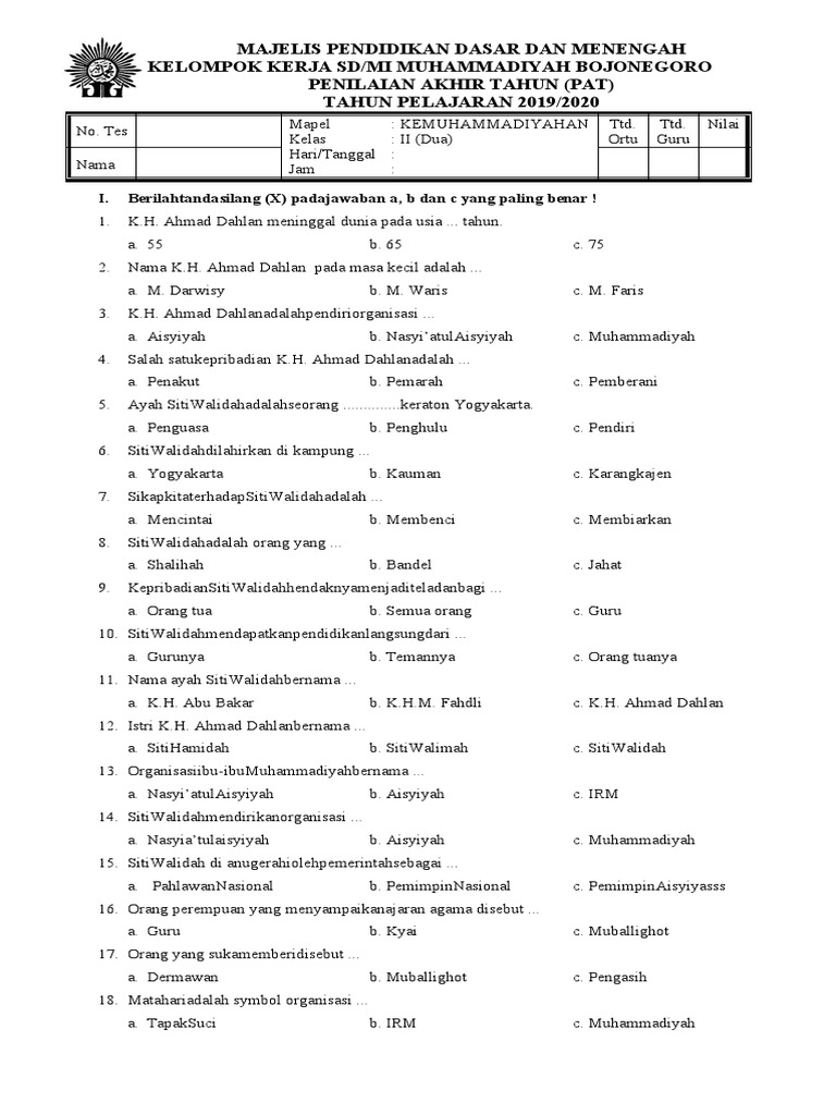 Soal Pat KMD Kelas 2 | PDF