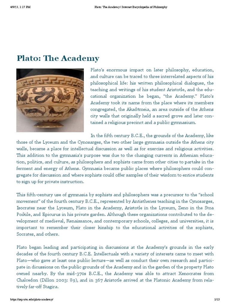 Plato - The Academy - Internet Encyclopedia of Philosophy | PDF | Plato ...