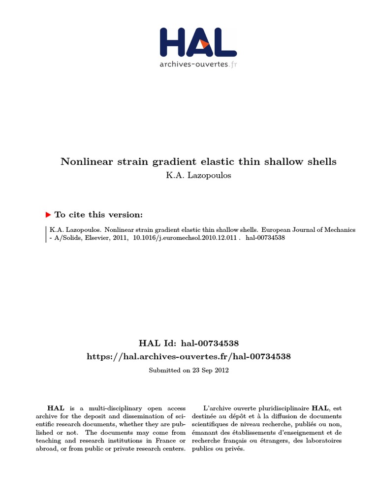 Nonlinear Strain Gradient Elastic Thin S | PDF | Bending | Stress ...