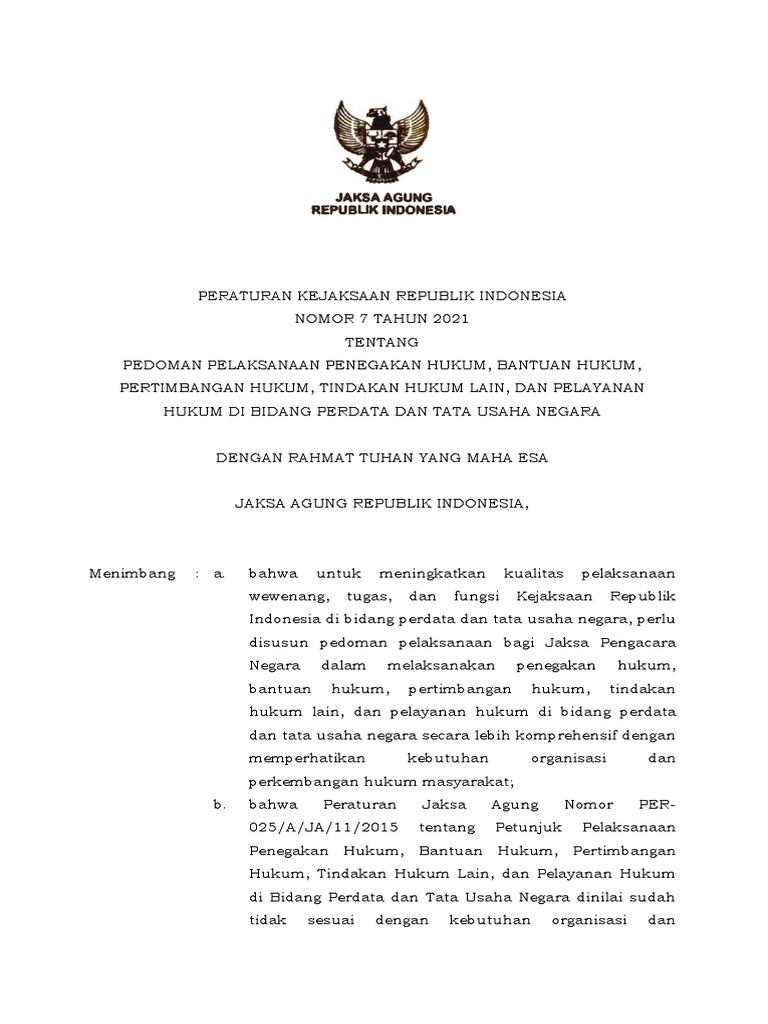 Perja Nomor 7 Tahun 2021 | PDF