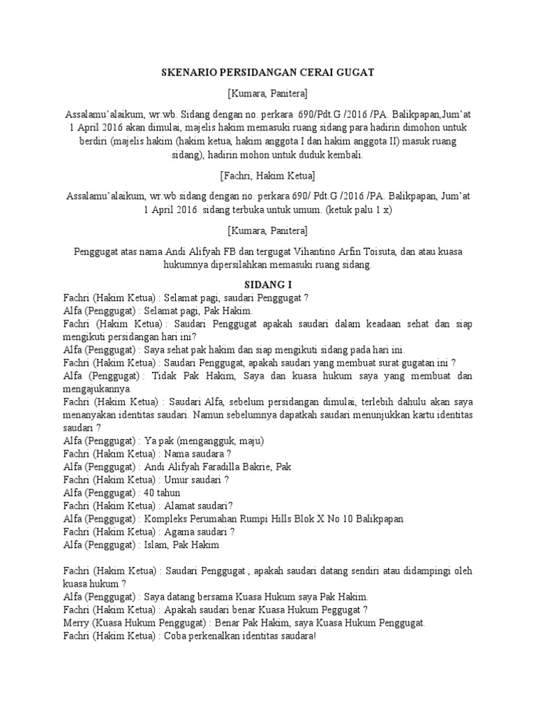 Skenario Persidangan Cerai Gugat | PDF